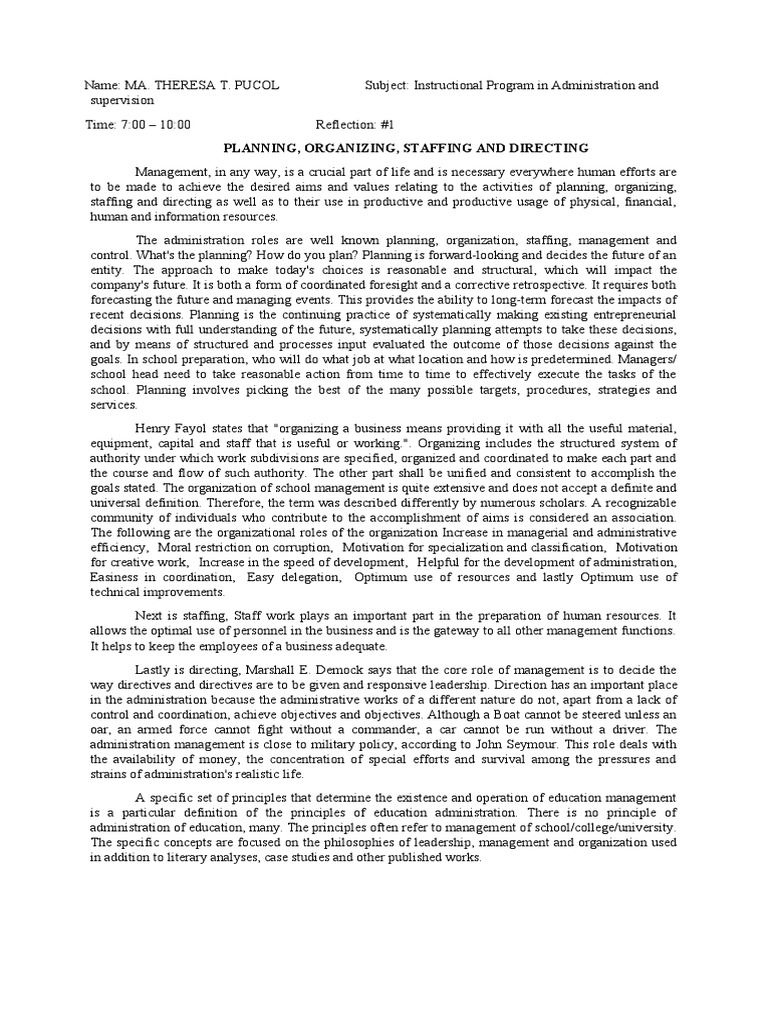 The Four Key Functions of School Administration: Planning, Organizing ...