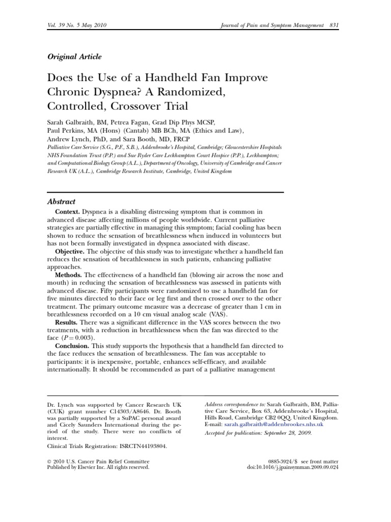 The Cooling Effect of a Handheld Fan on Chronic Breathlessness: Results ...