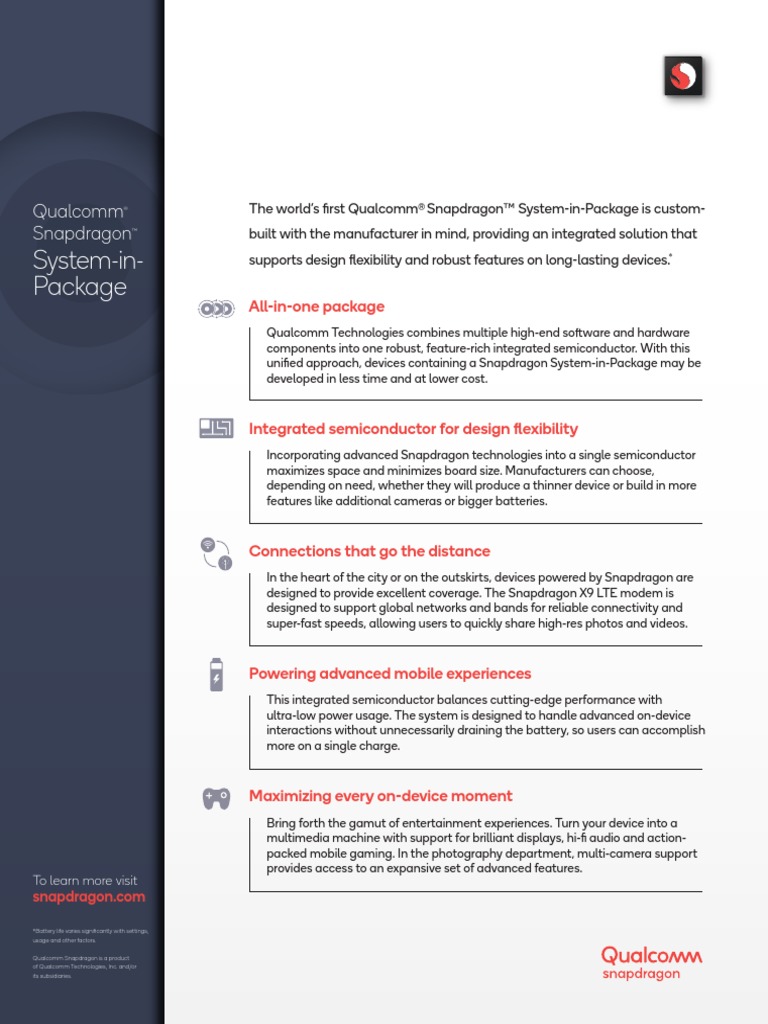 Qualcomm Snapdragon System in Package Product Brief | PDF | Computer Science | Electronics
