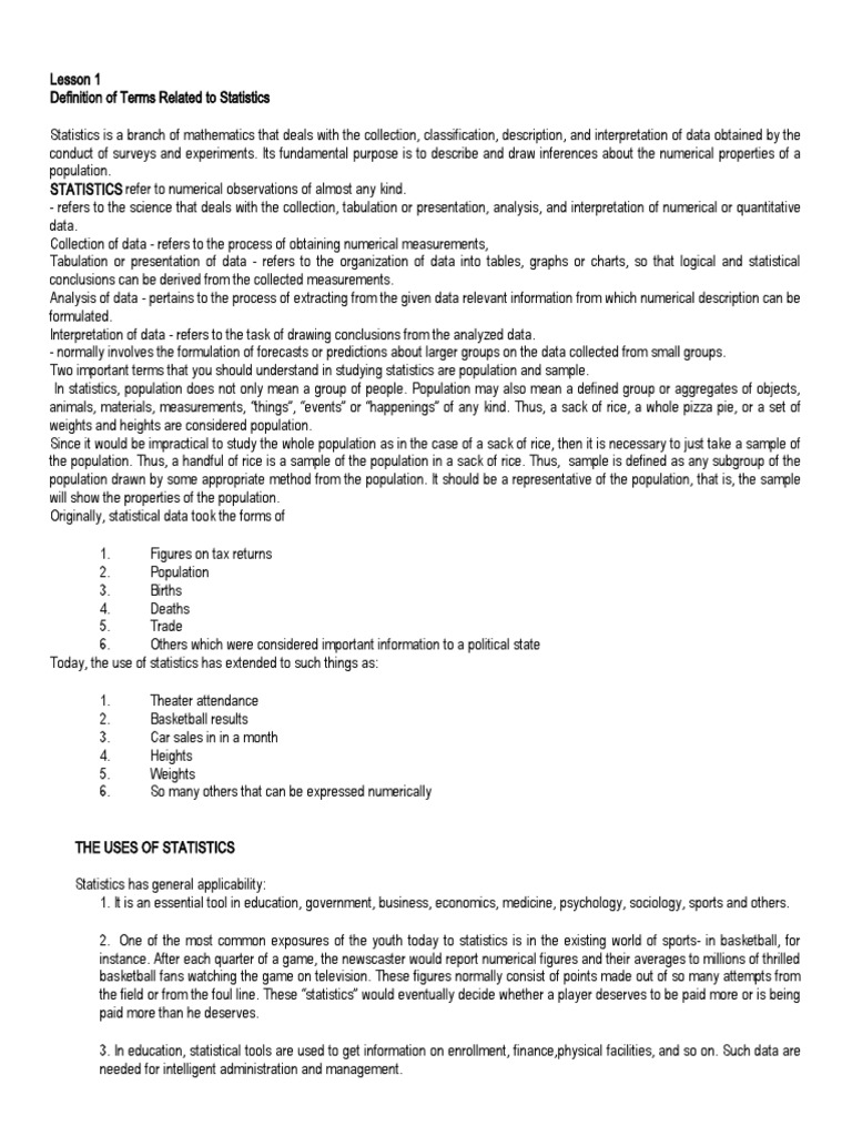 Lesson 1 Statistical Analysis Pdf Descriptive Statistics Statistics