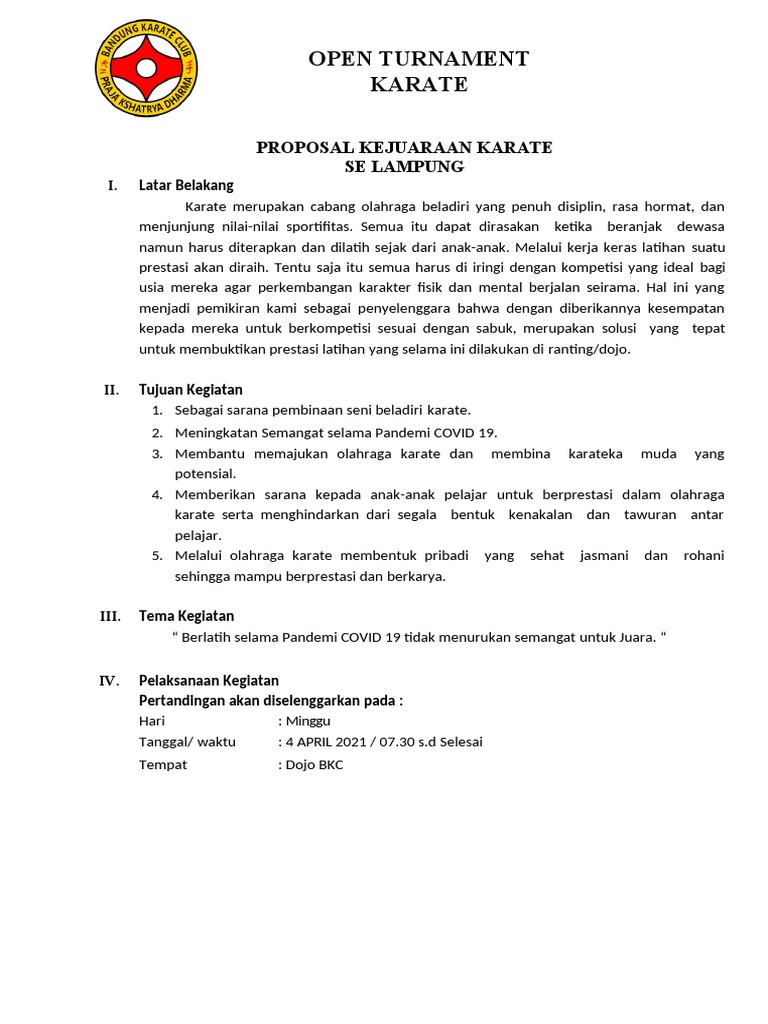 Proposal Kejuaraan Karate Se Lampung | PDF