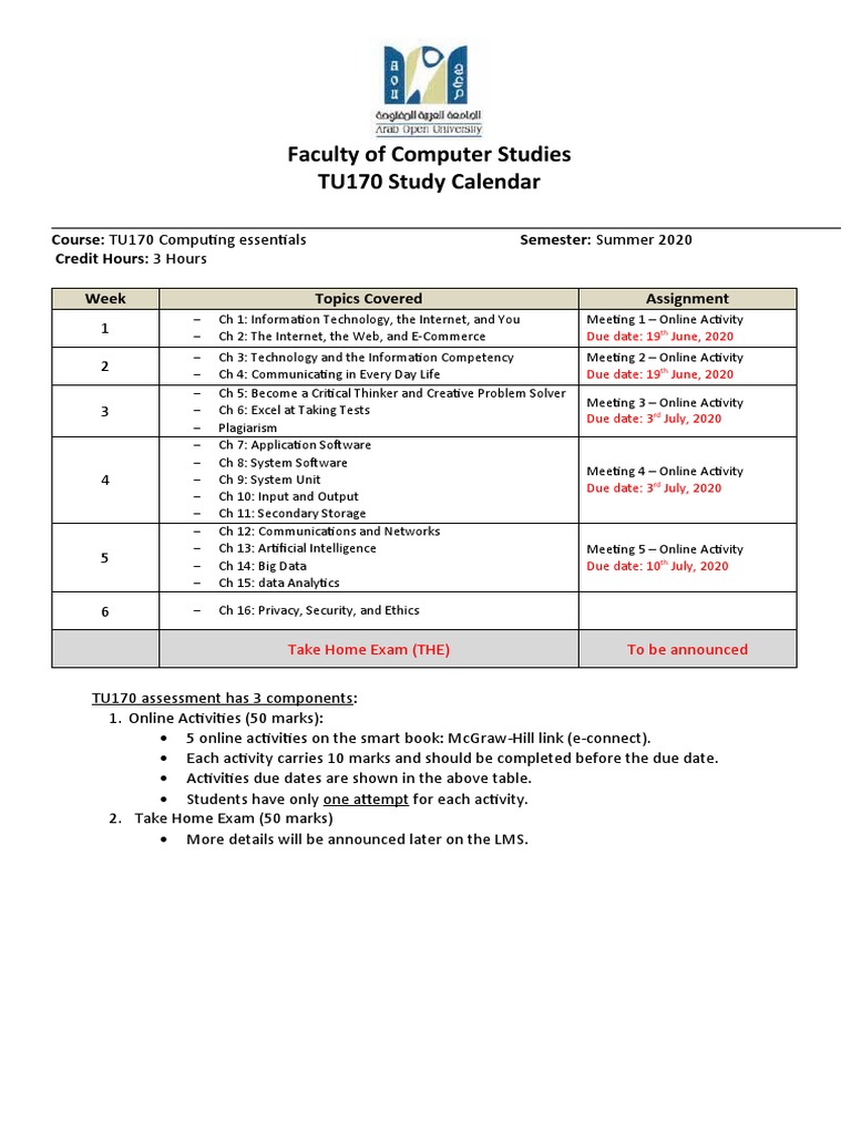 Faculty of Computer Studies TU170 Study Calendar | PDF | Internet ...