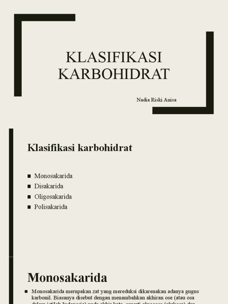 Klasifikasi Karbohidrat - Nadia Riski Anisa | PDF