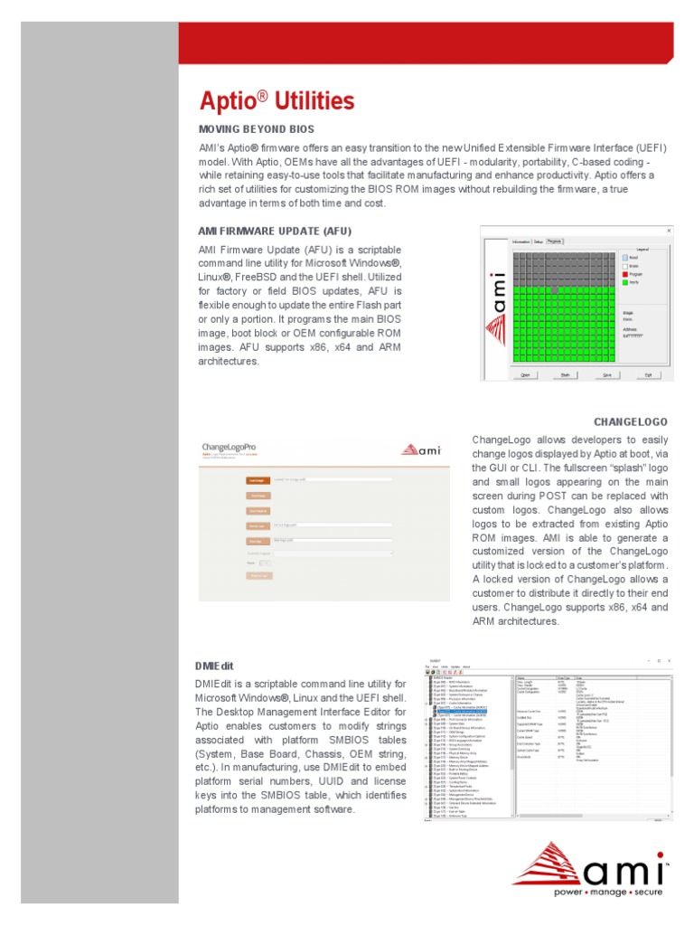 Aptio Utilities Data Sheet | PDF | Bios | Command Line Interface