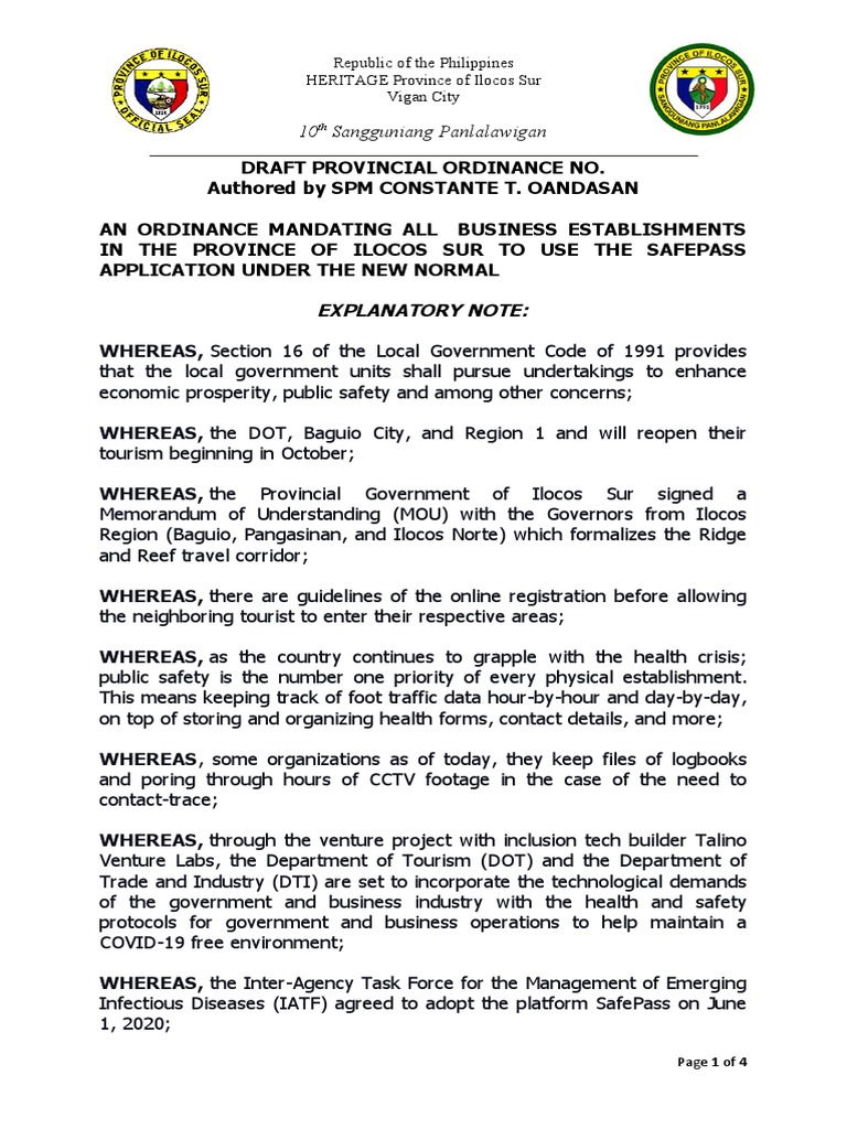 An Ordinance Mandating All Business Establishments in The Province of ...