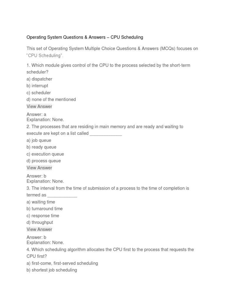 Operating System Questions And Answers Cpu Scheduling Pdf Scheduling Computing Process