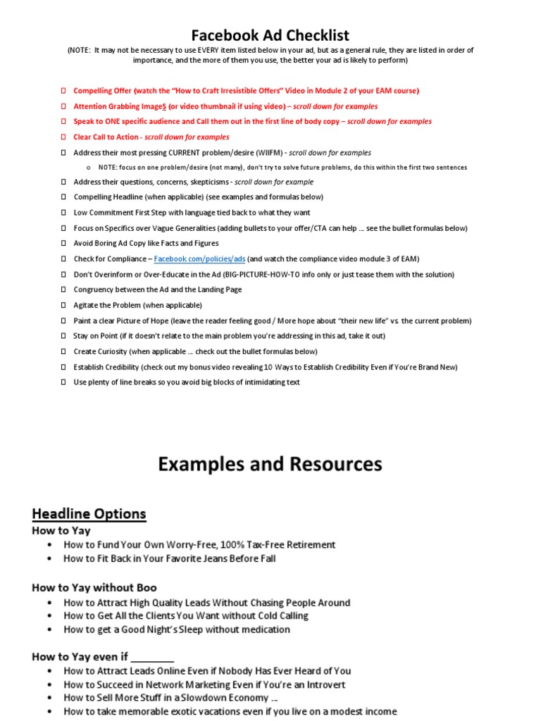 Facebook Ad Checklist | PDF | Advertising | Marketing