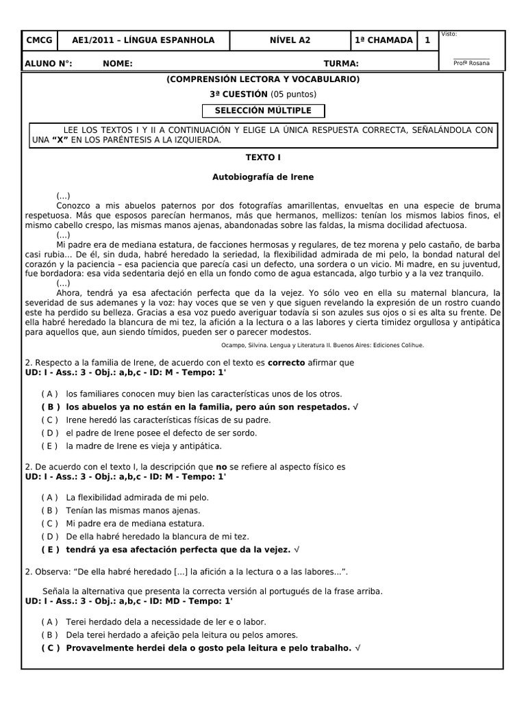 Comprensión Lectora y Vocabulario A2 | PDF | Mariscos | Cocina