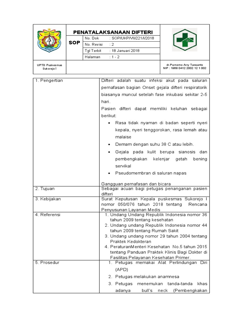 Sop Penatalaksanaan Difteri | PDF