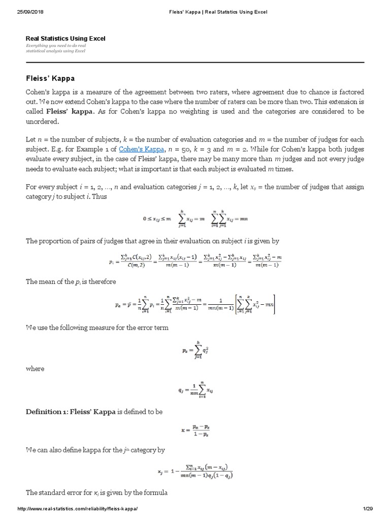 Fleiss Kappa - Real Statistics Using Excel | PDF | Statistical Analysis ...