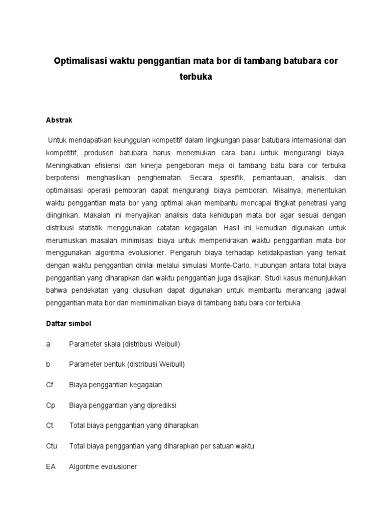 Optimalisasi Waktu Penggantian Mata Bor Di Tambang Batubara Cor Terbuka ...