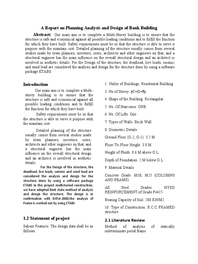 Multi-Storey Bank Building Design Report | PDF | Beam (Structure ...