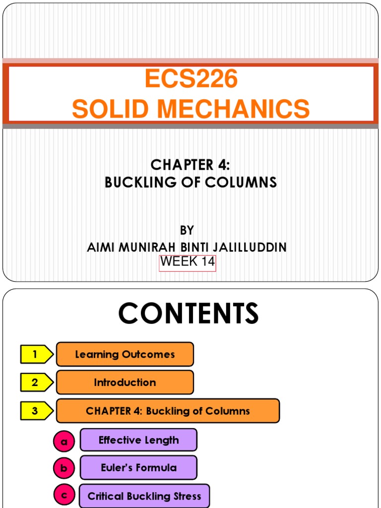 ECS226 - Chapter 4 Buckling of Column | PDF | Buckling | Column