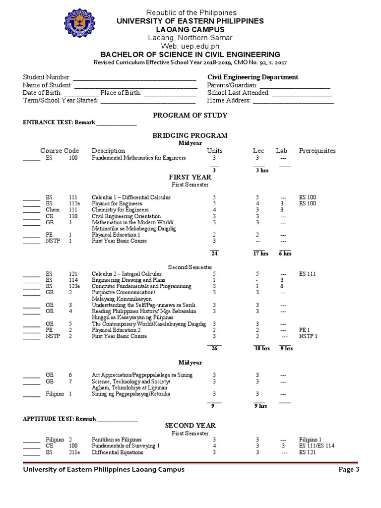 UEP Civil Engineering Curriculum Overview | PDF | Engineering | Civil ...