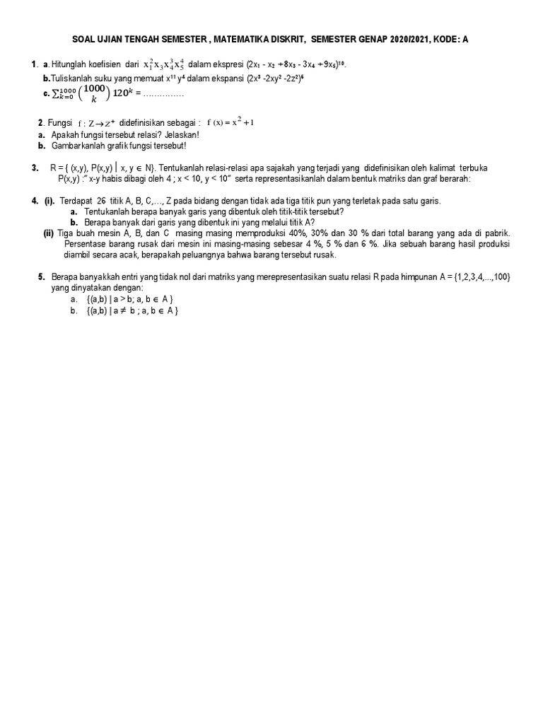 Soal UTS Matematika Diskrit | PDF | Metode & Bahan Ajar