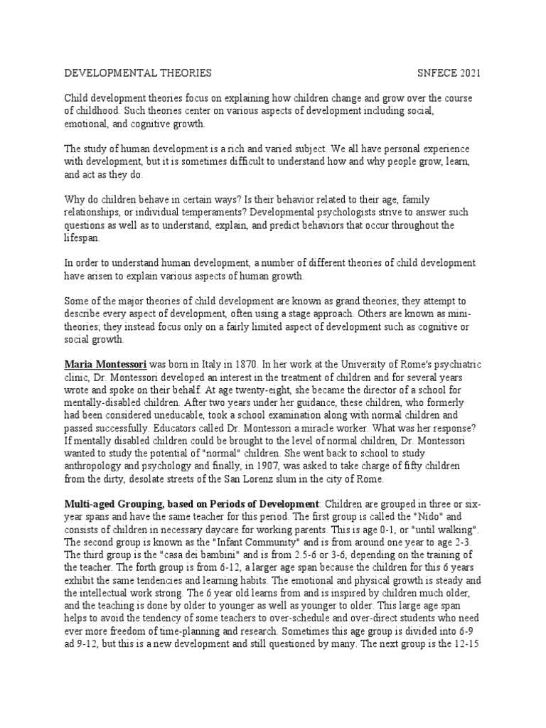 Developmental Theories | PDF | Schema (Psychology) | Child Development