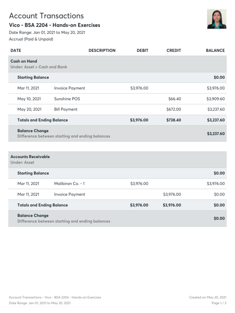 Account Transactions: Vico - BSA 2204 - Hands-On Exercises | PDF ...