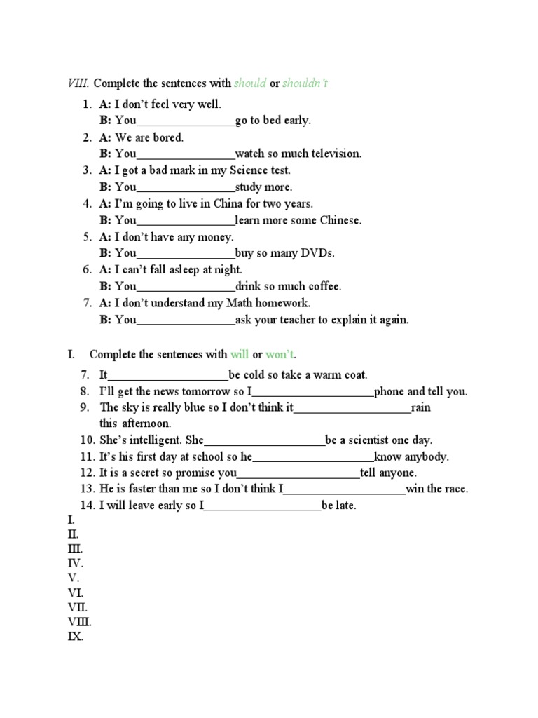 A Collection of Grammar Exercises Focusing on Modal Verbs Such as ...