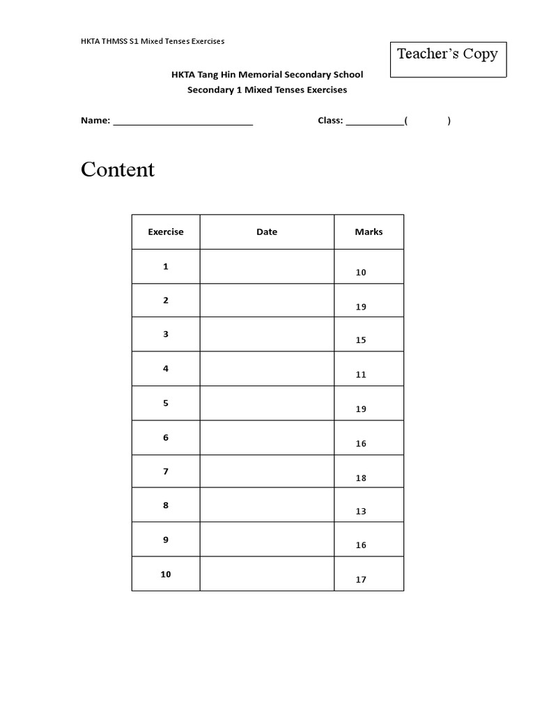 (Teacher - S Copy) S1 Mixed Tenses Exercises | PDF | Grammatical Tense