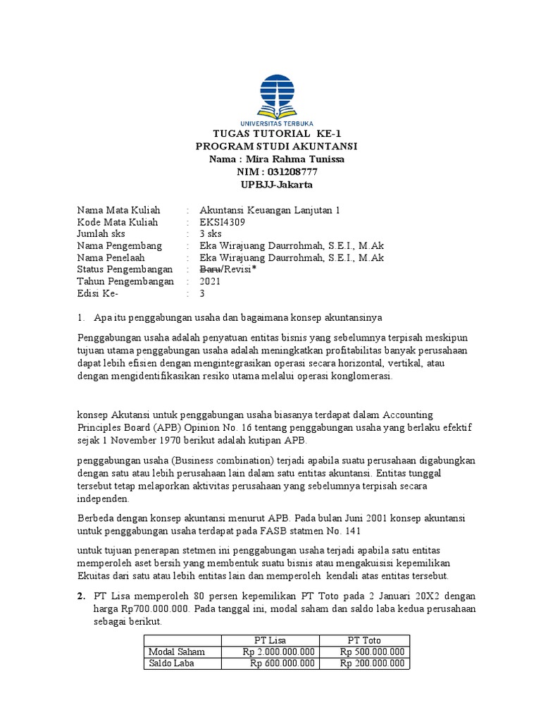 Akuntansi Penggabungan Usaha dan Konsolidasi | PDF