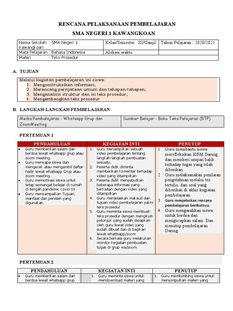 RPP Daring Bahasa Indonesia | PDF