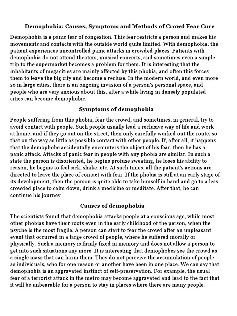 Understanding Demophobia: Causes & Cure | PDF | Agoraphobia | Hypnosis