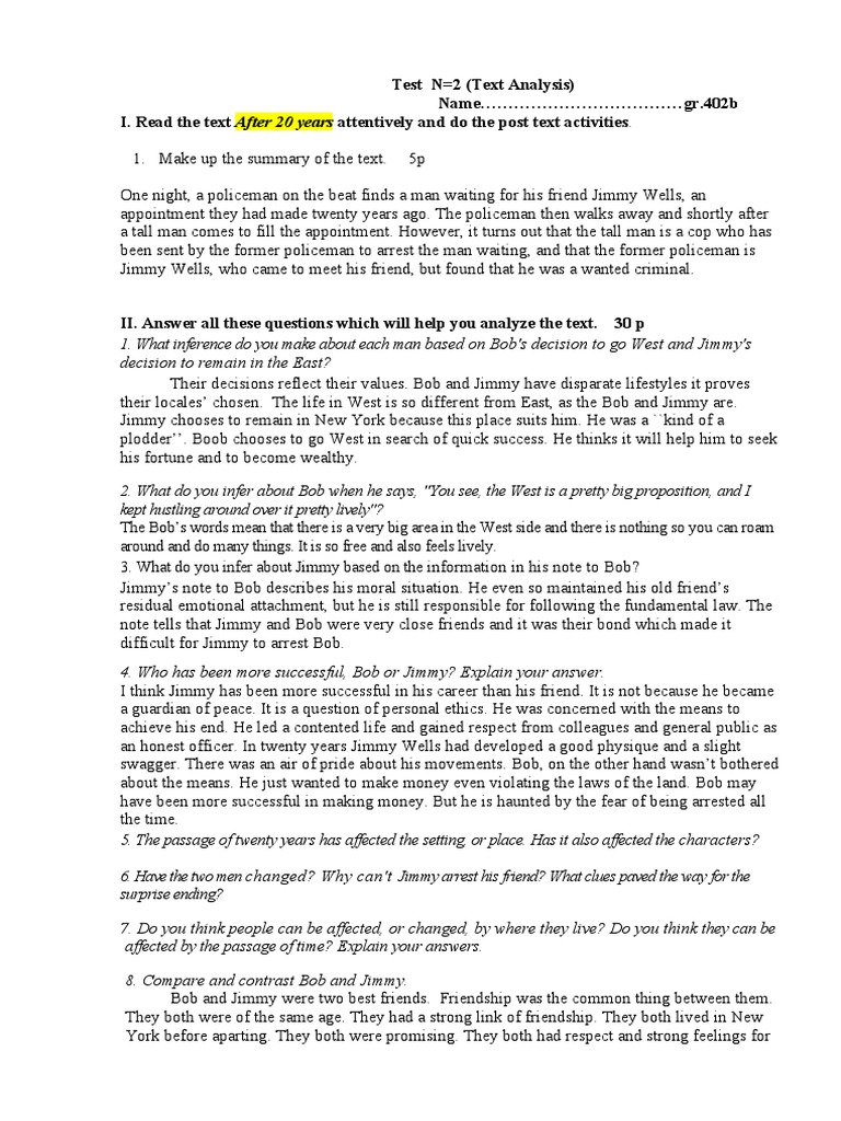 Test N 2 (Text Analysis) Name gr.402b I. Read The Text After 20 Years ...