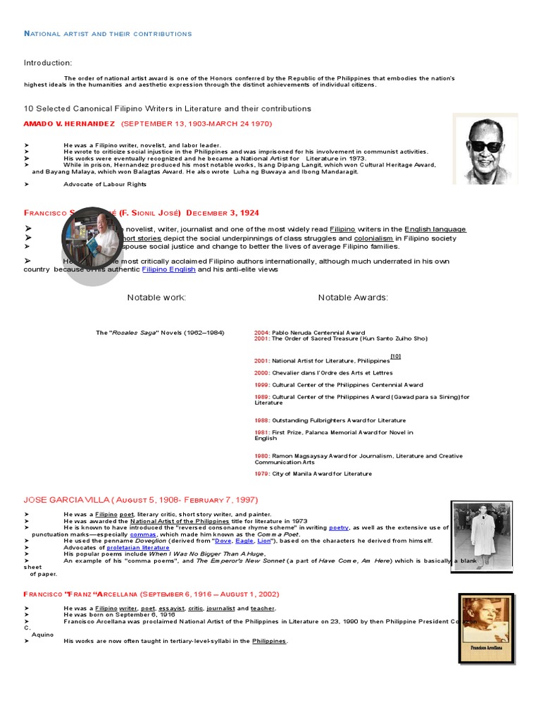 National Artists and Their Impact | PDF | Philippines | Poetry