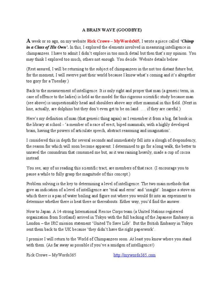 A Brain Wave (Goodbye) | PDF | Intelligence | Chimpanzee