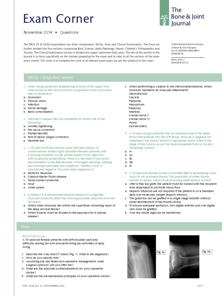 Exam Corner: November 2014 - Questions | PDF | Toe | Clinical Medicine