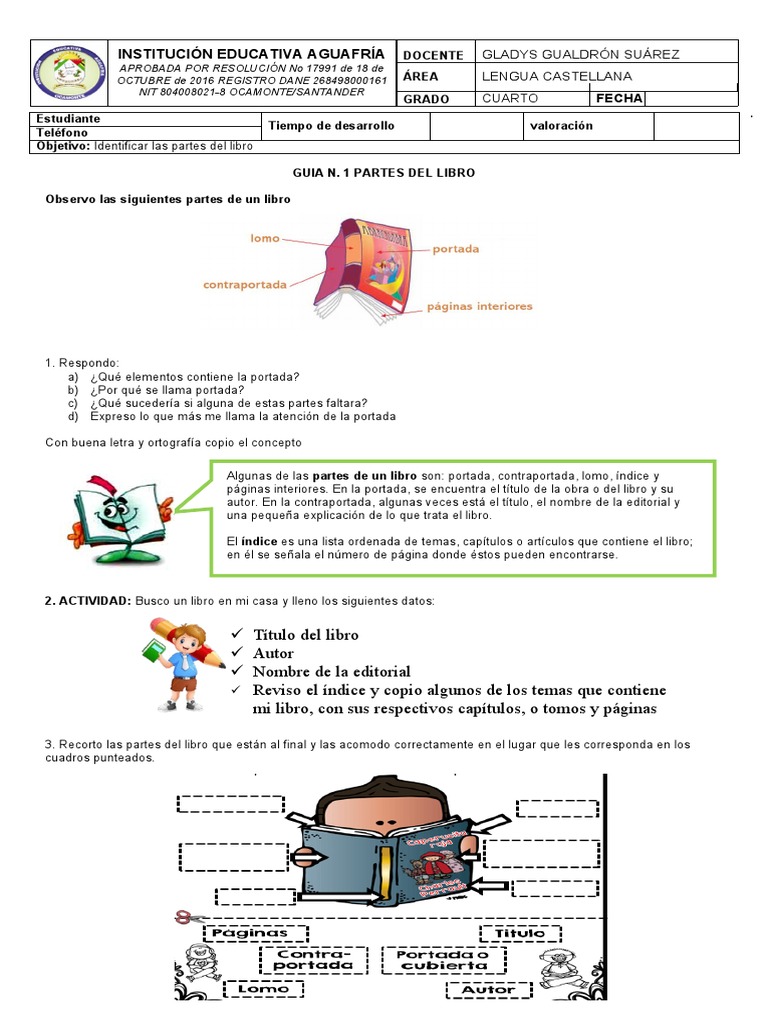 Actividades sobre las partes de un libro | PDF | Periódico Y Revista