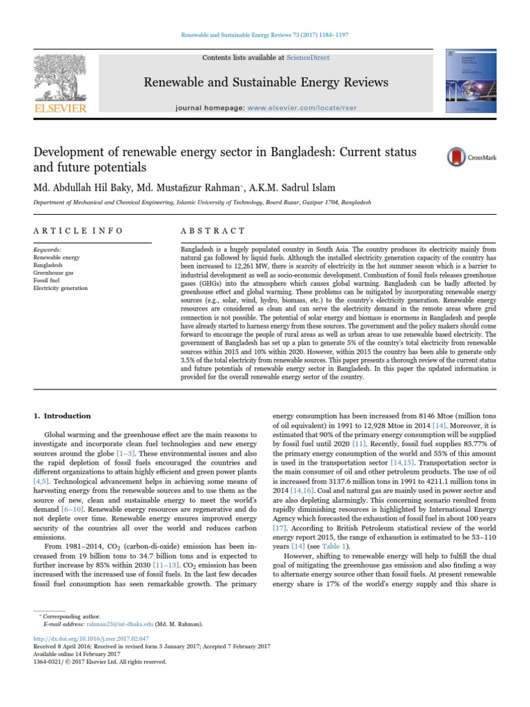 Development of Renewable Energy Sector in Bangladesh - Current Status ...
