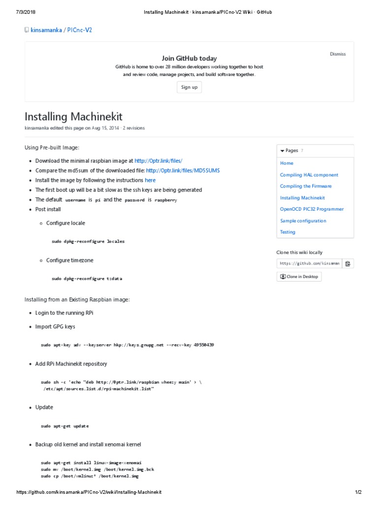 Installing Machinekit Kinsamanka - PICnc-V2 Wiki GitHub | PDF | Sudo ...