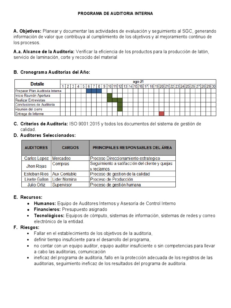 Programa de Auditoria Interna - JCZM | PDF | Gestión de Procesos de ...