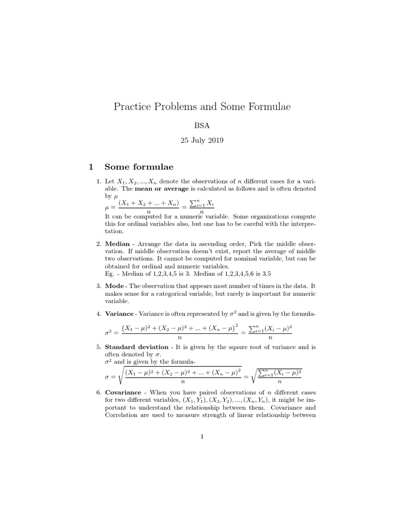 Statistical Formulas and Practice Problems | PDF | Correlation And ...