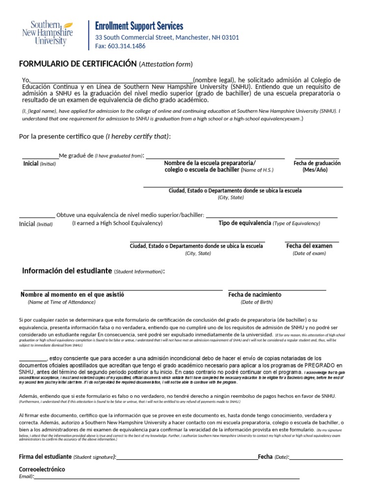 SNHU UG Attestation 1.29.21 | PDF | Escuelas | Prueba / examen