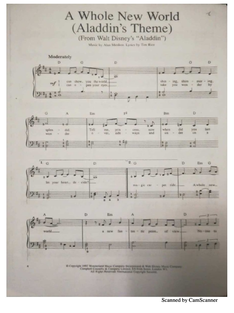 Aladdin Piano Sheet