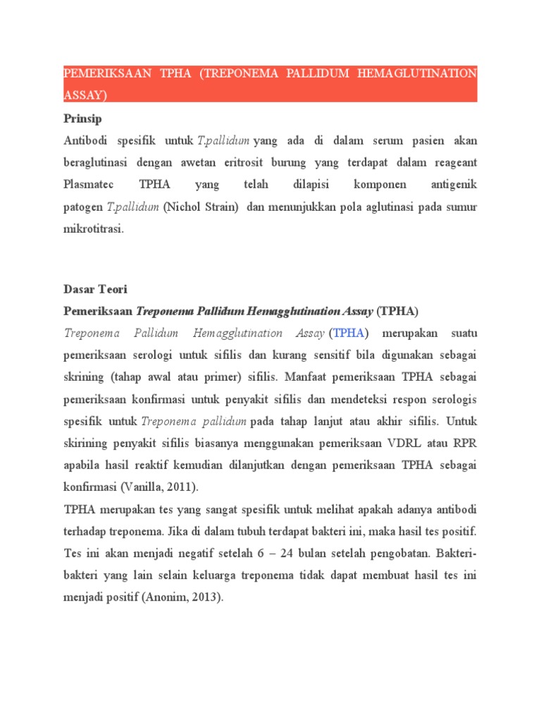 Pemeriksaan TPHA untuk Sifilis | PDF | Kesehatan Holistik | Sains ...