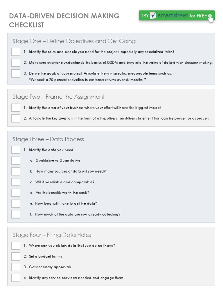 Data Driven Decision Making Checklist Template | PDF | Data | Data Analysis