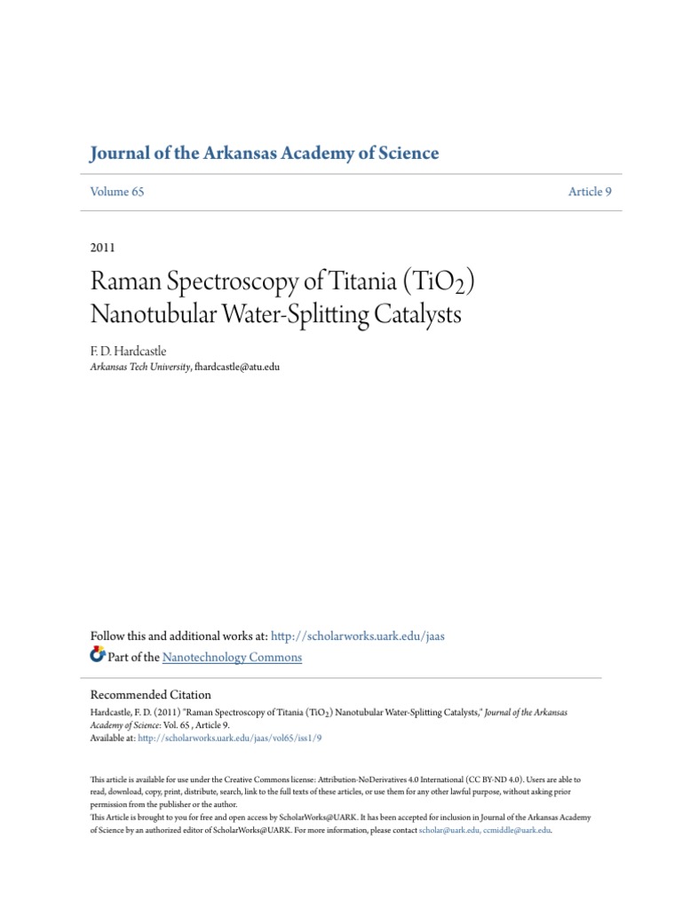 Raman Spectroscopy of Titania (TiO - Sub - 2 - Sub - ) Nanotubular ...