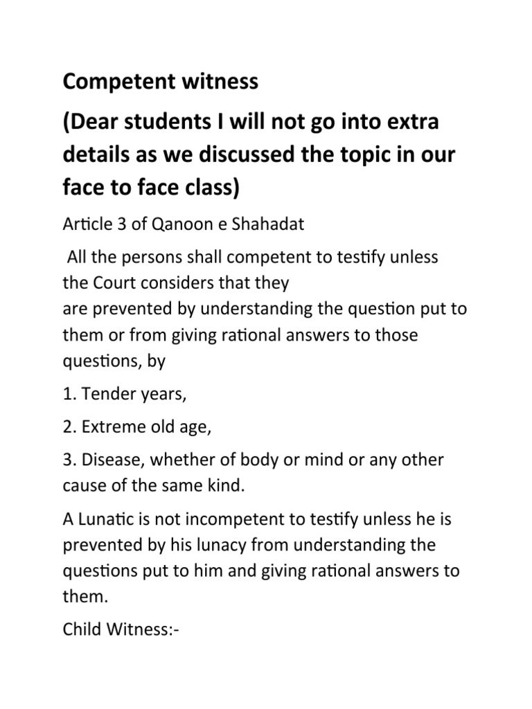 Competency of Witness | PDF