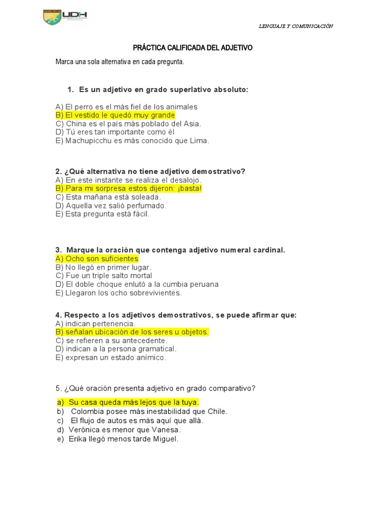 Práctica de Adjetivos en Oraciones | PDF