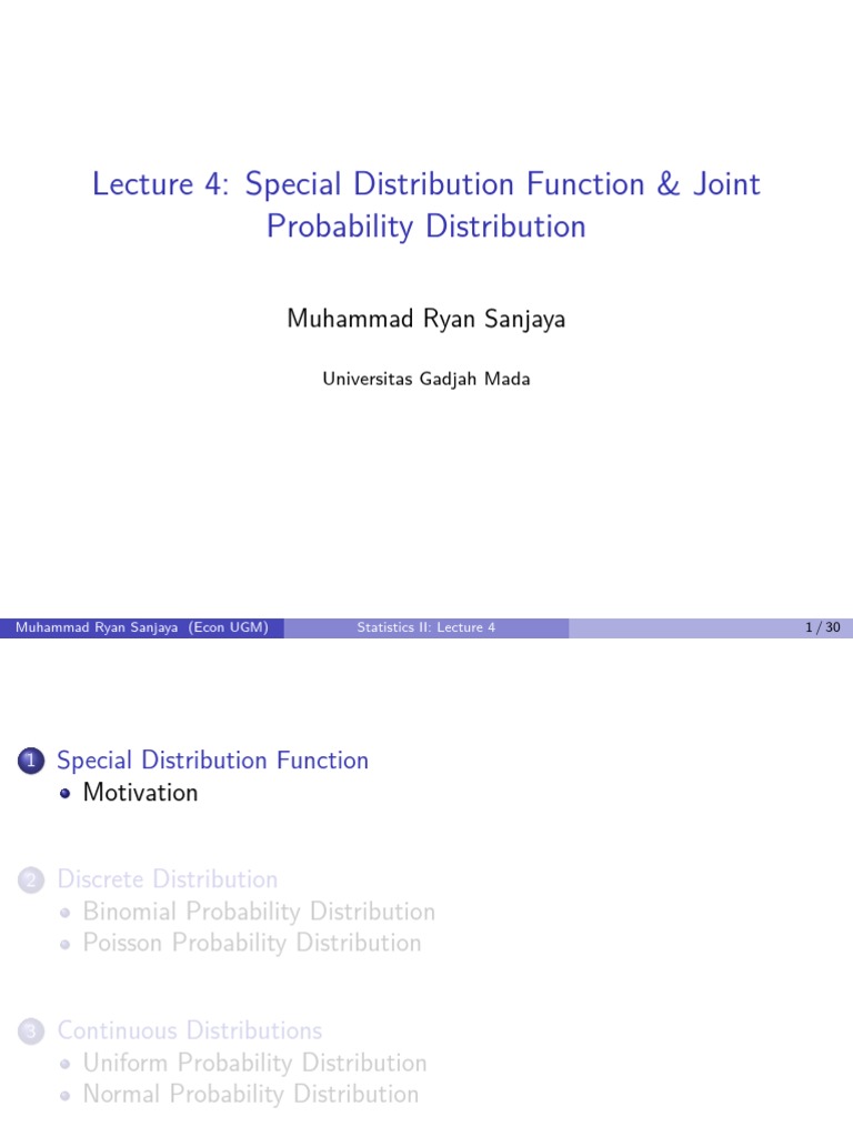 Lecture 4: Special Distribution Function & Joint Probability ...