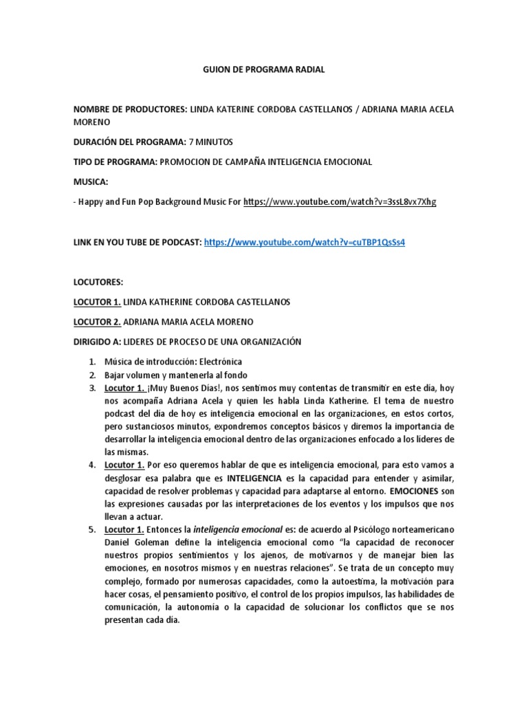 Guion de Programa Radial | PDF | Inteligencia emocional | Las emociones