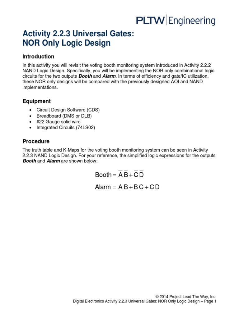 2.2.3 Universal Gates NOR Logic Design Assignment | PDF | Logic Gate ...
