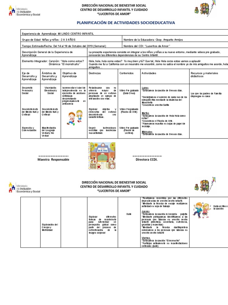 01 Planificacion Semanal Mi Lindo Centro Infantil | PDF | Bailes ...