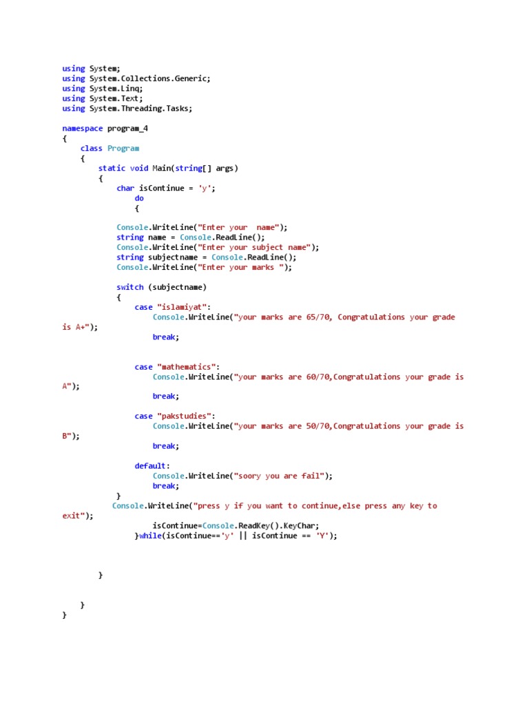 Program Using Using Using Using Using Namespace Class Static Void 