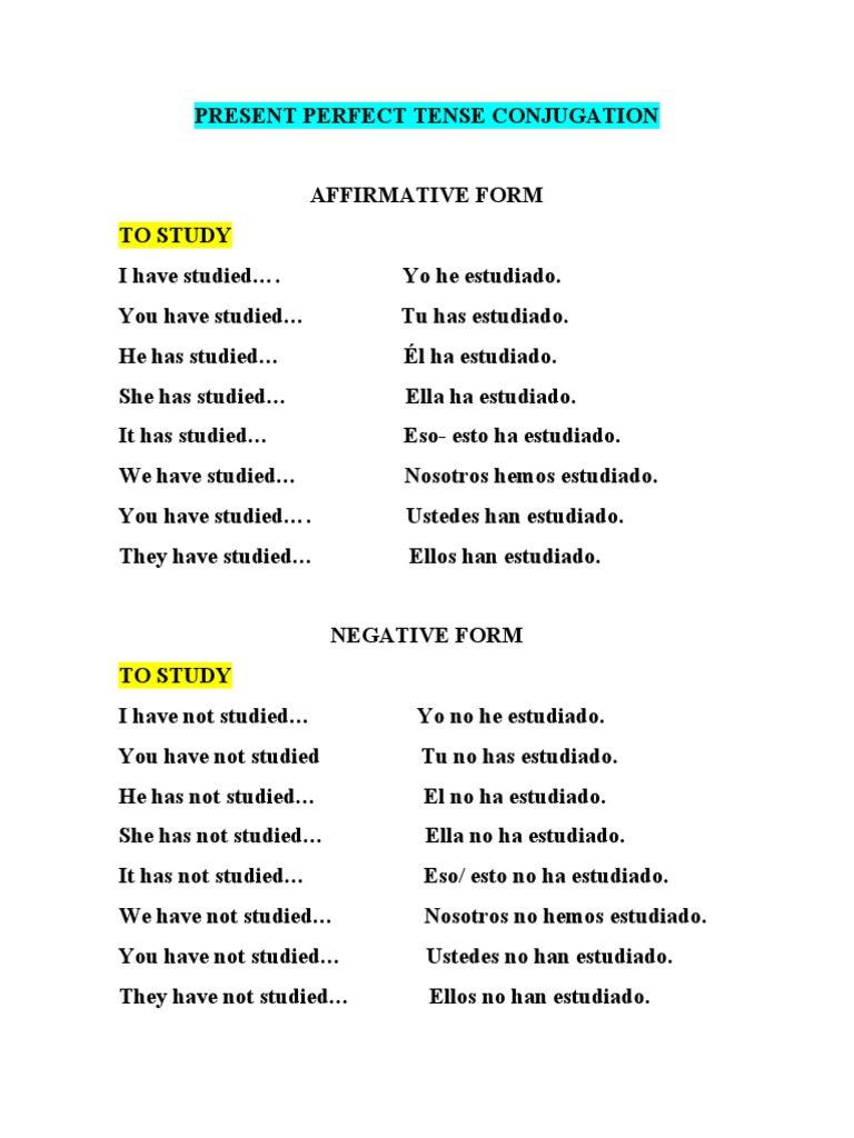 Present Perfect Tense Conjugation With Time Expressions | PDF ...