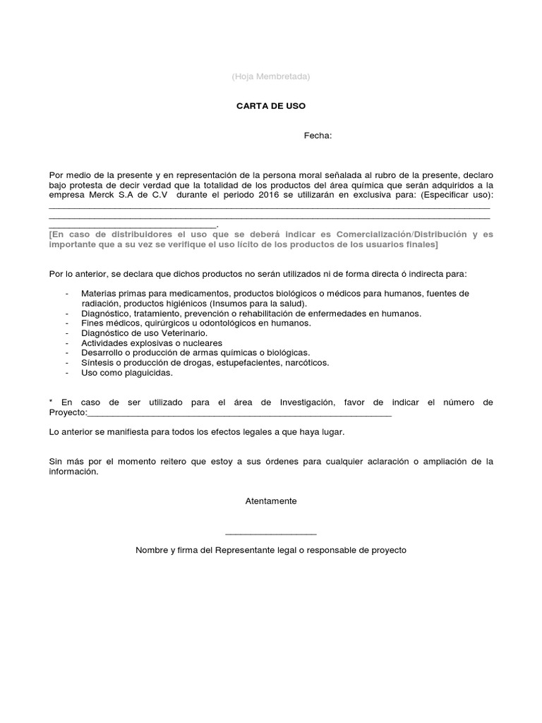 Carta de Uso General 2016 | PDF