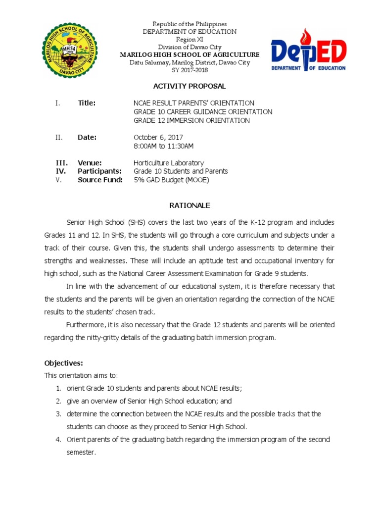 Activity Proposal - Career Guidance | PDF | Educational Stages | Human ...